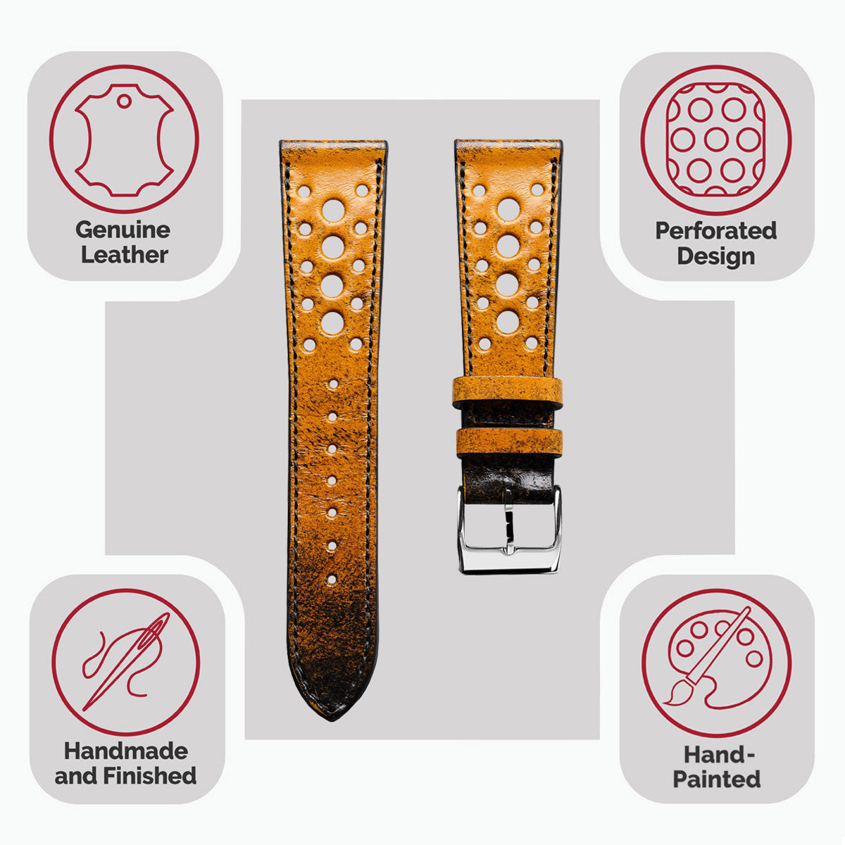 Radstock Racing Style Genuine Leather Watch Strap - Vintage Gold ...