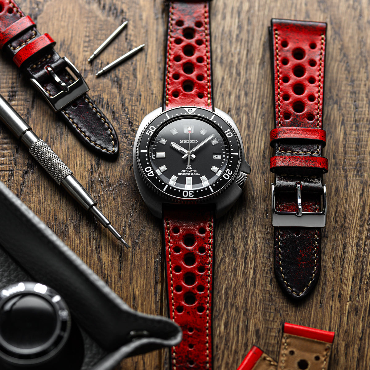 Radstock Racing Style Genuine Leather Watch Strap - Bright Red | WatchGecko