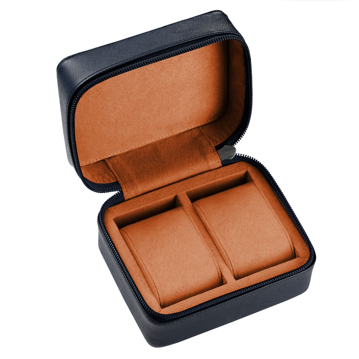 WatchGecko Leather Dual Zipped Watch Travel Case - Navy Blue | WatchGecko