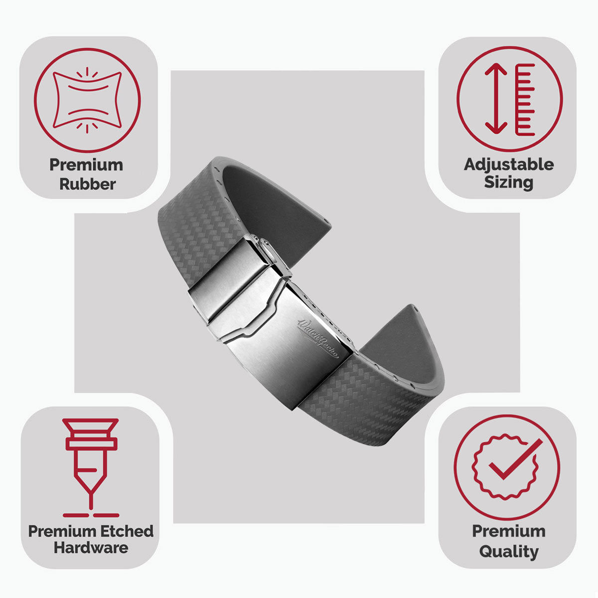 WatchGecko 400 Italian Rubber Divers Reversible Watch Strap - Cloud Gr