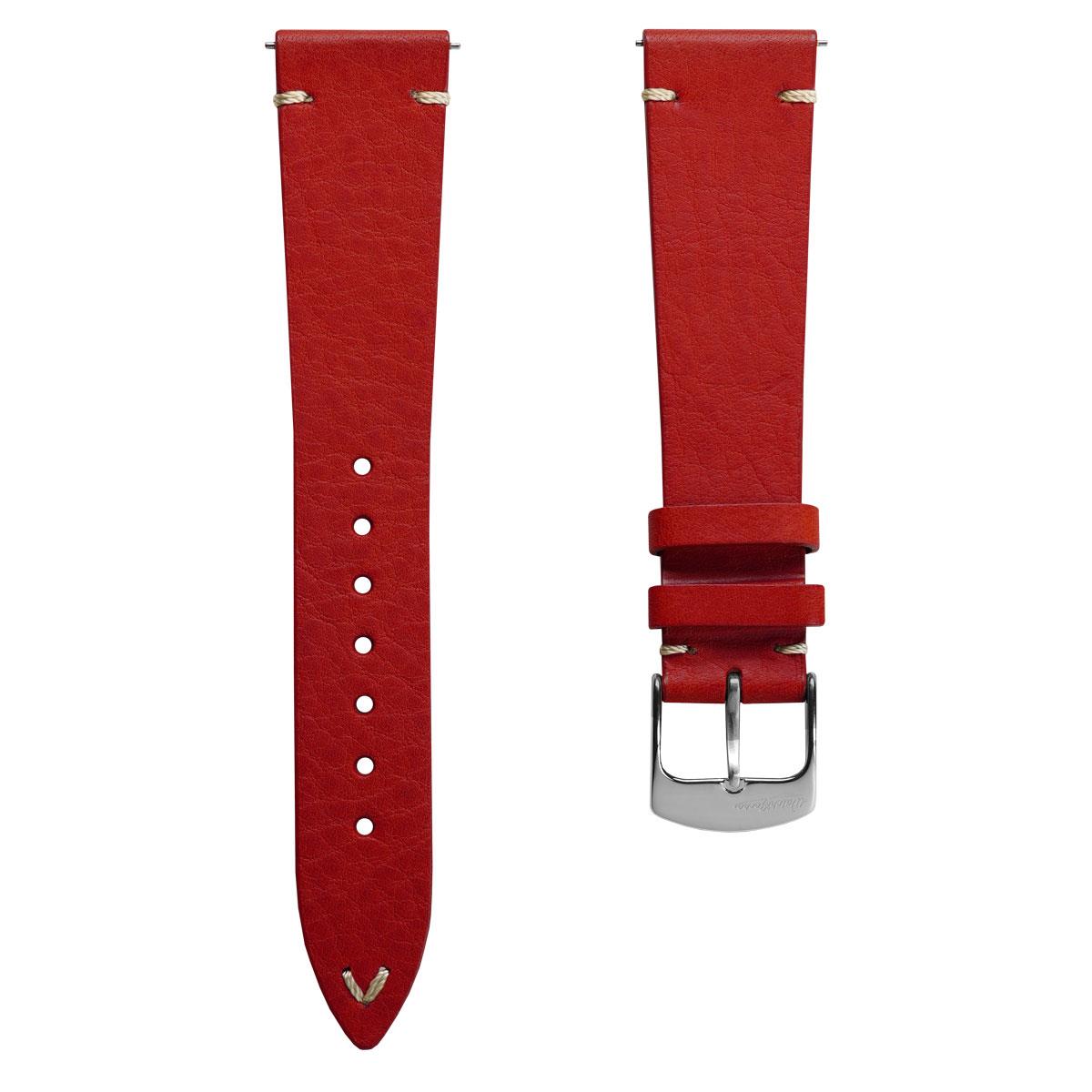 Vintage-Stitched Genuine Leather Watch Strap - Minerva Box Bright Red ...