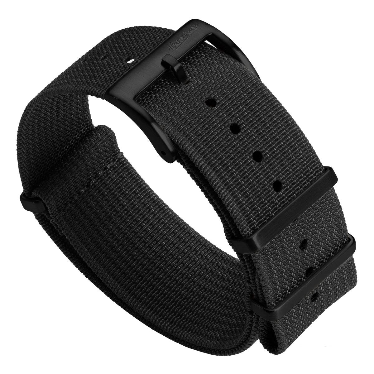WatchGecko Ridge Military Nylon Watch Strap - Black - PVD IP Black ...