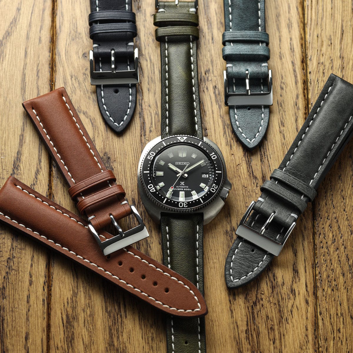 Ostend Thick Padded Leather Watch Strap - Patina Blue Jeans | WatchGecko