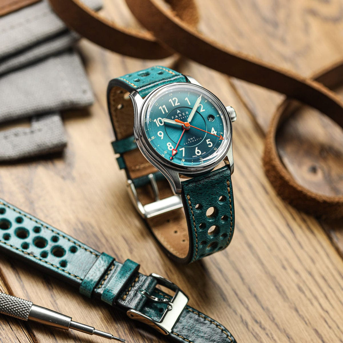 Radstock Racing Style Genuine Leather Watch Strap - Vintage Turquoise ...