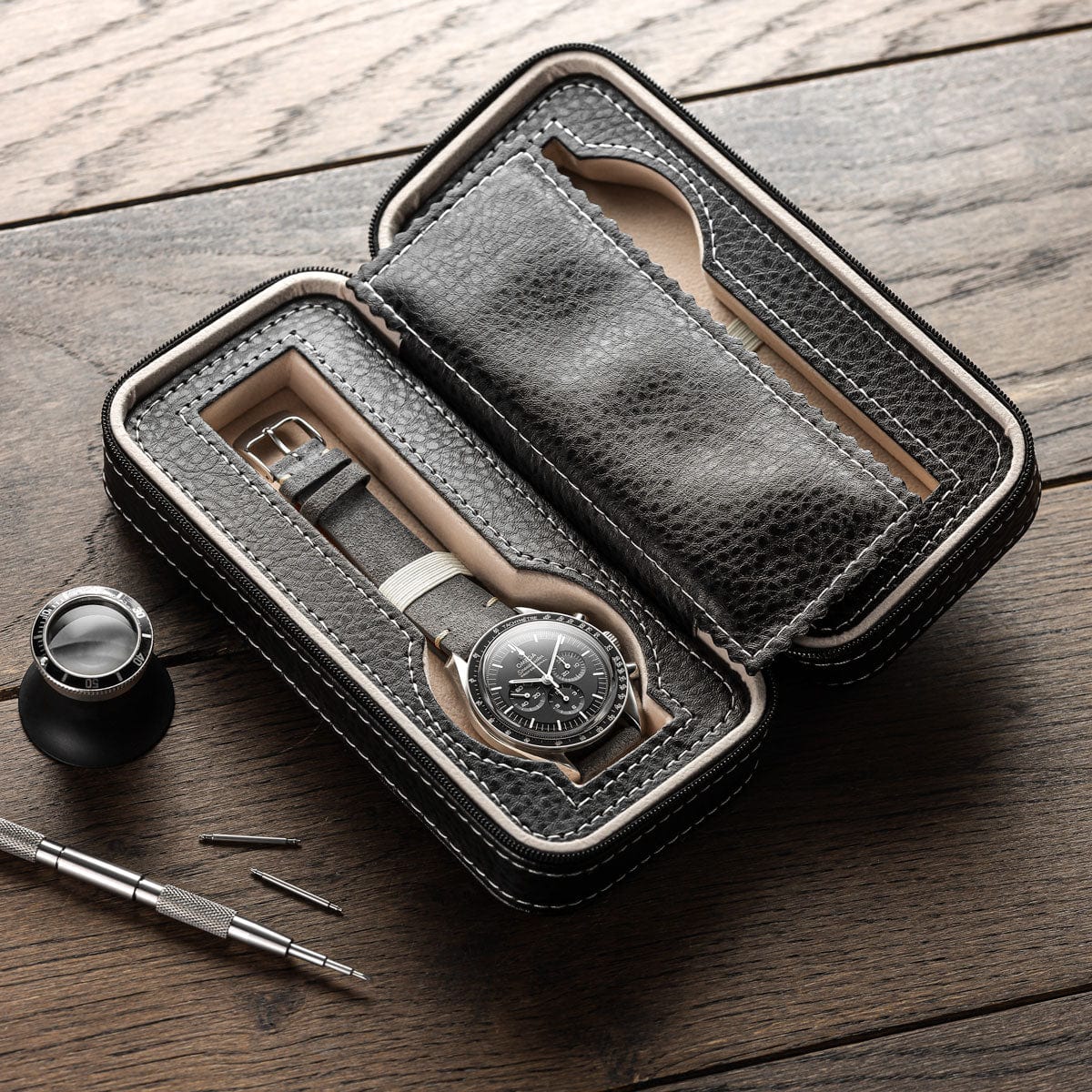 WatchGecko 2 Piece Soft Touch Padded Watch Case - Black | WatchGecko