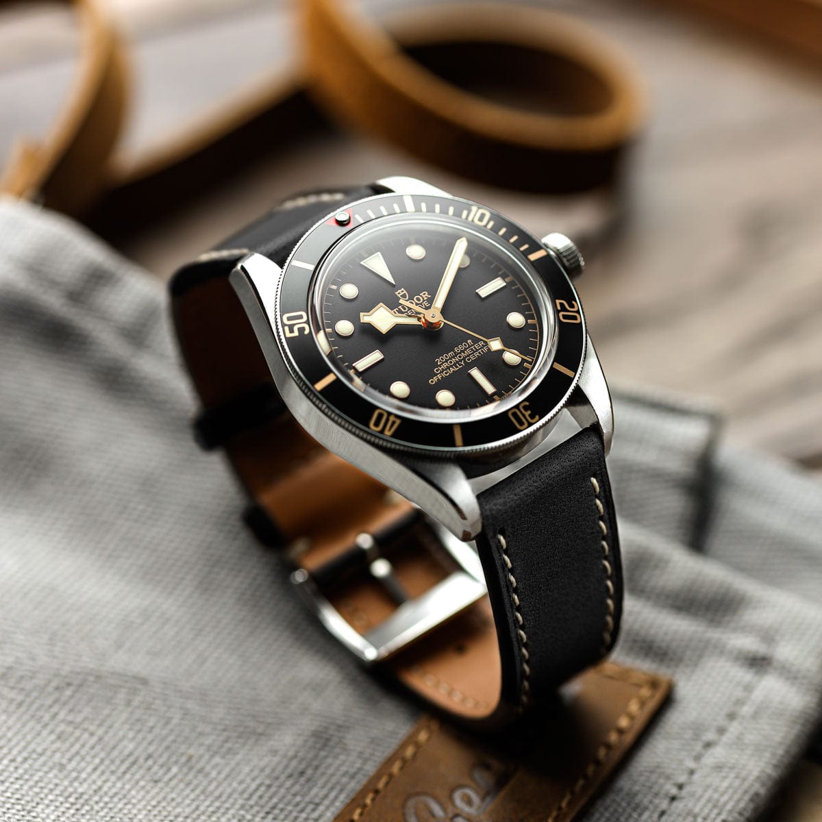 Leuven Cavallo Flat Handmade Horse Leather Watch Strap - Black | WatchGecko