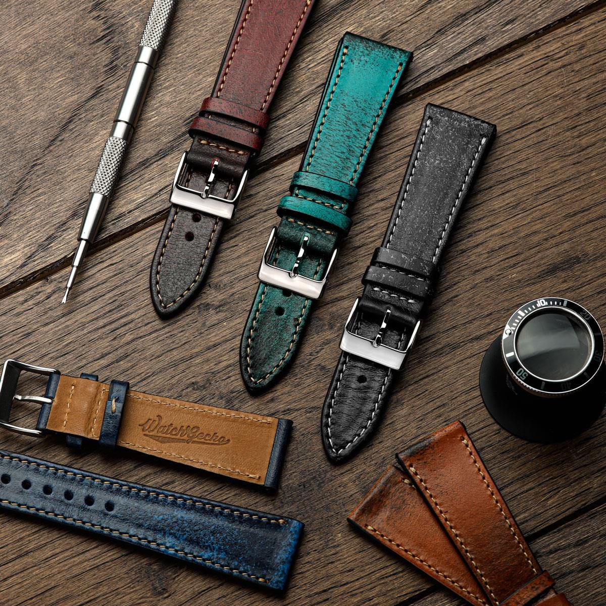 Radstock Vintage Genuine Leather Watch Strap - Vintage Blue | WatchGecko