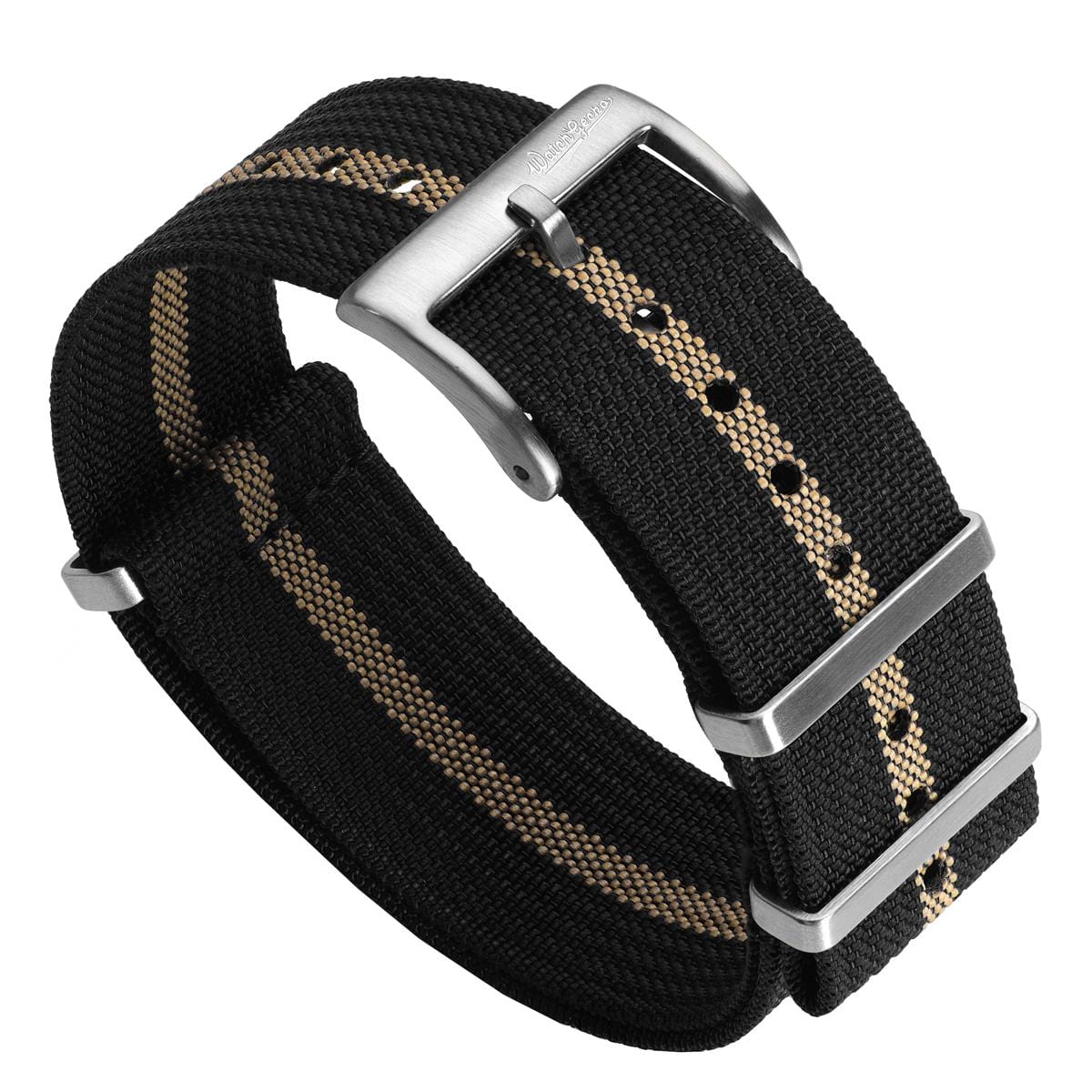 WatchGecko Ridge Military Nylon Watch Strap - Black & Beige Stripe ...