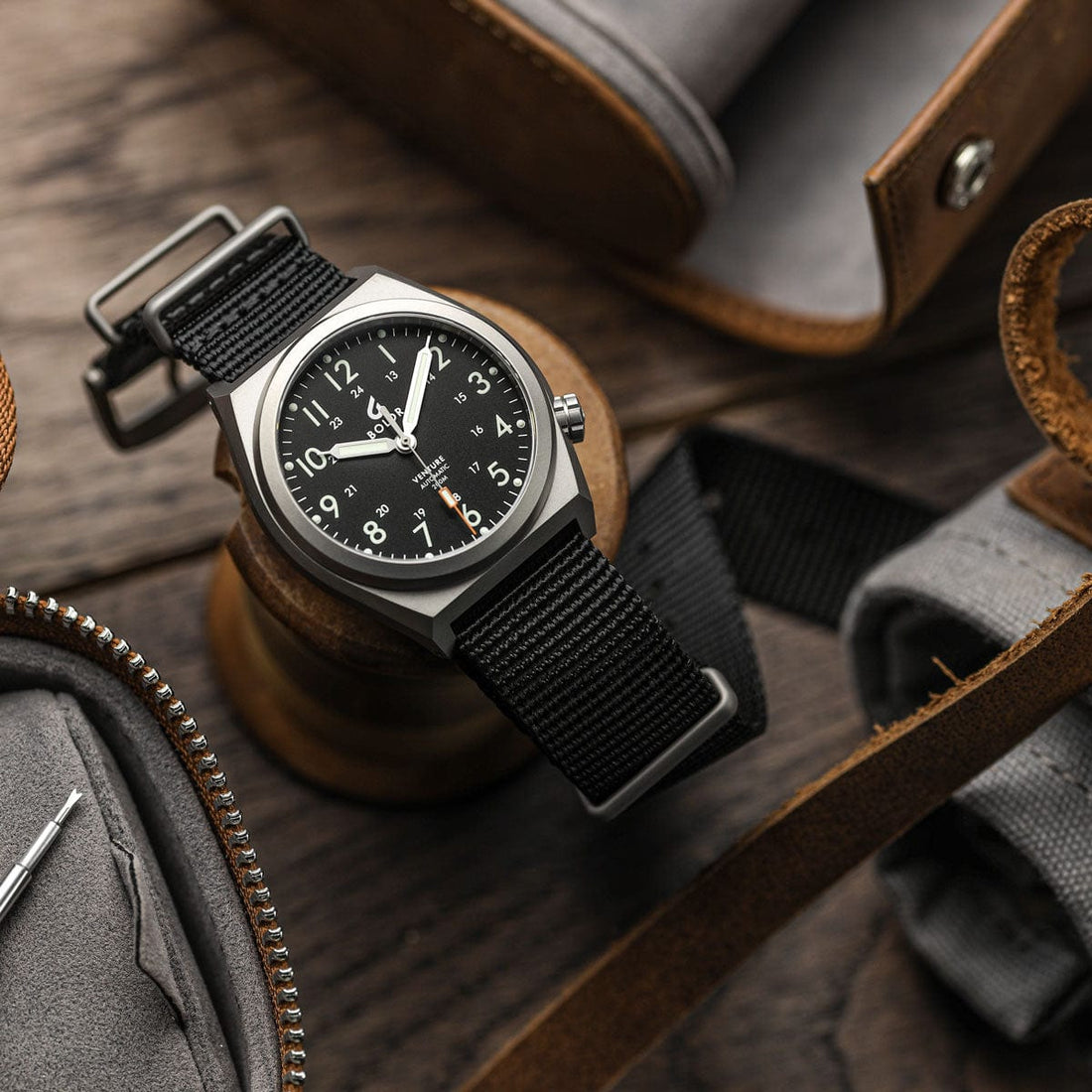 Boldr Venture Automatic Field Watch - Carbon Black | WatchGecko