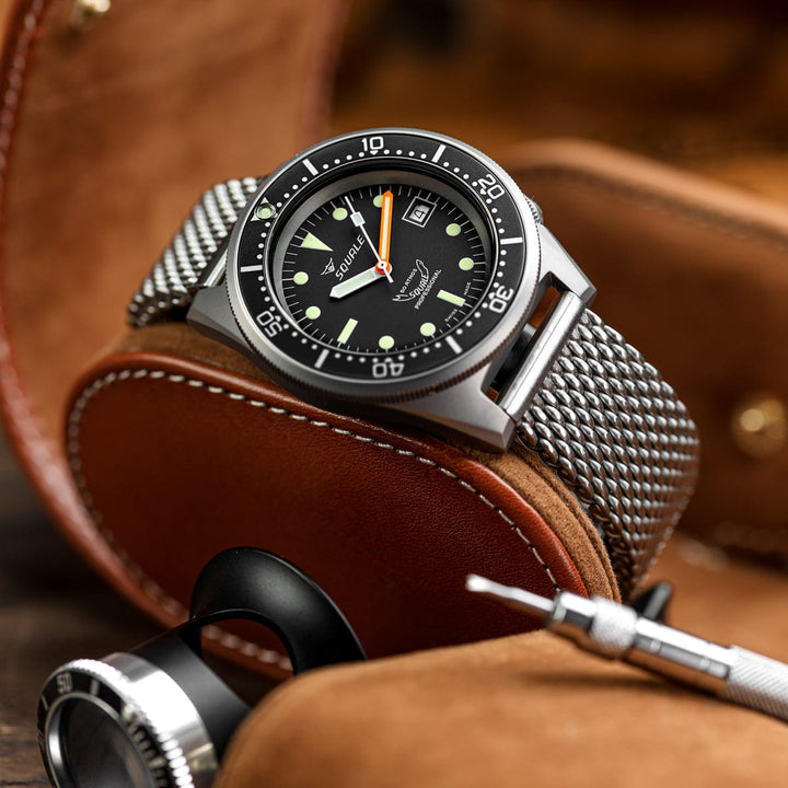 Squale 1521 Blasted Case with Black Dial | WatchGecko